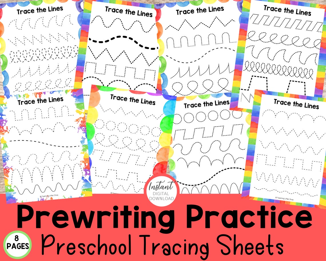 Pre Handwriting Line Tracing Worksheets Preschool Printable - Etsy