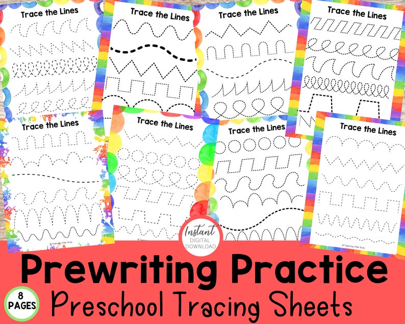 Pre Handwriting Line Tracing Worksheets Preschool Printable - Etsy