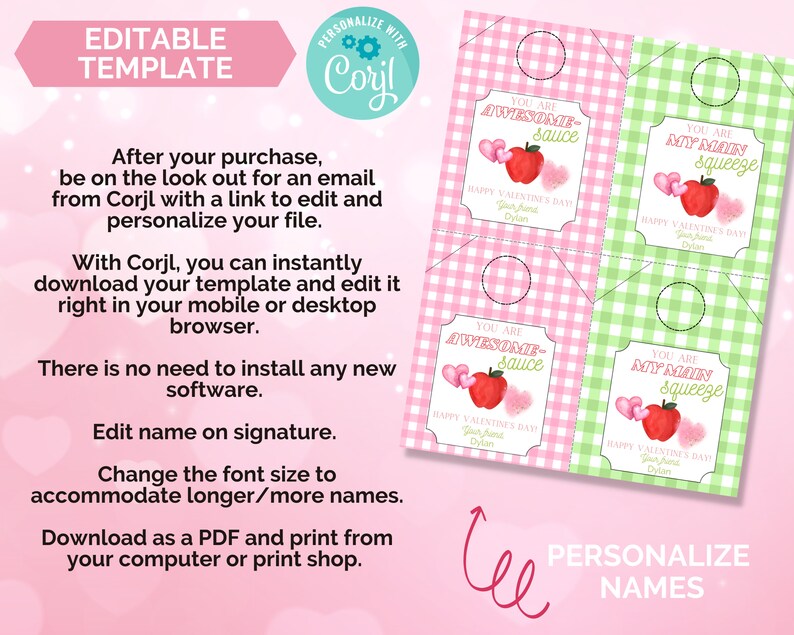 Printable Valentine's Day Tag Label for Applesauce Pouch - Etsy