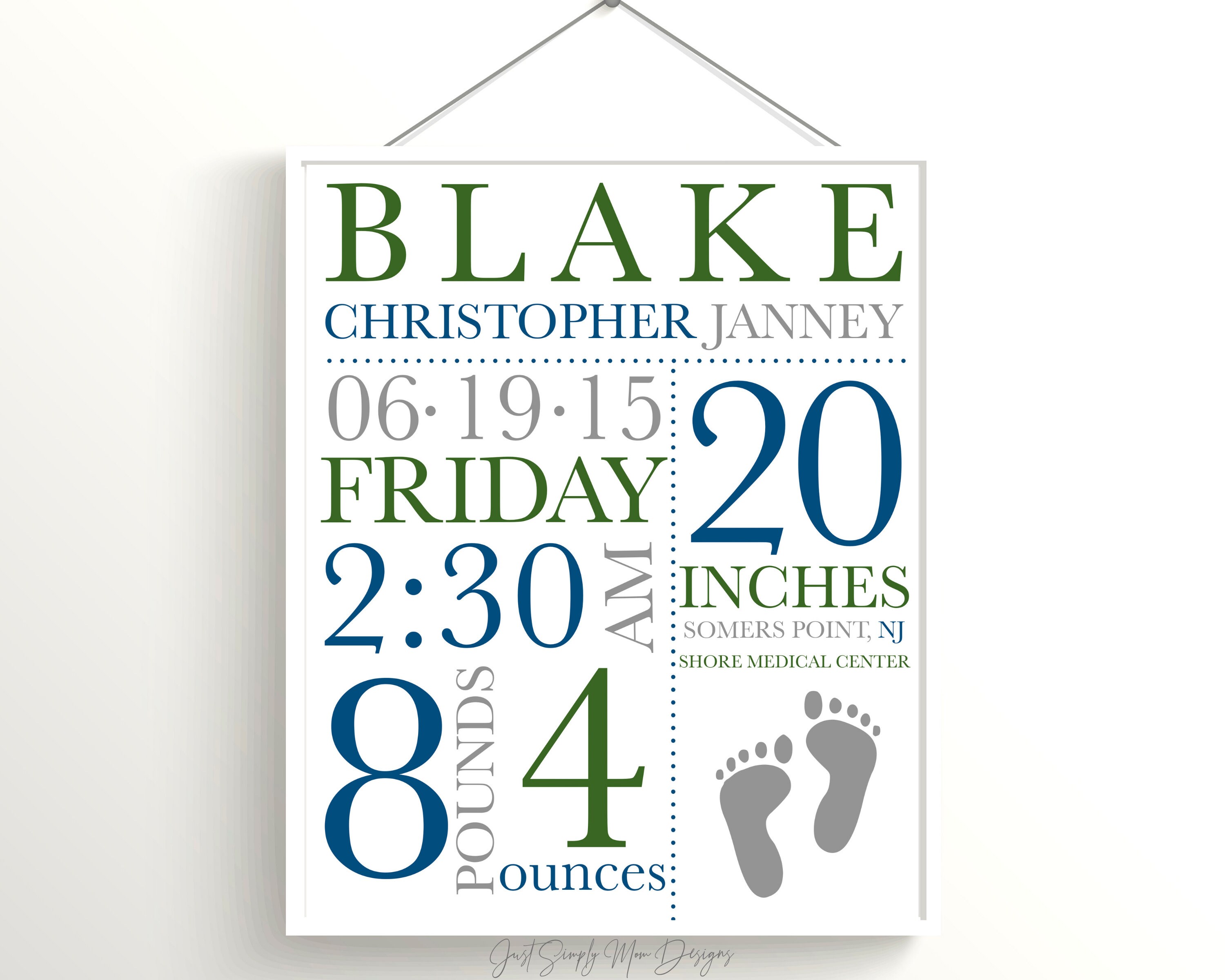 Blue Birth Stats Printable Nursery Decor Sign for Baby Boy- Light Blue ...