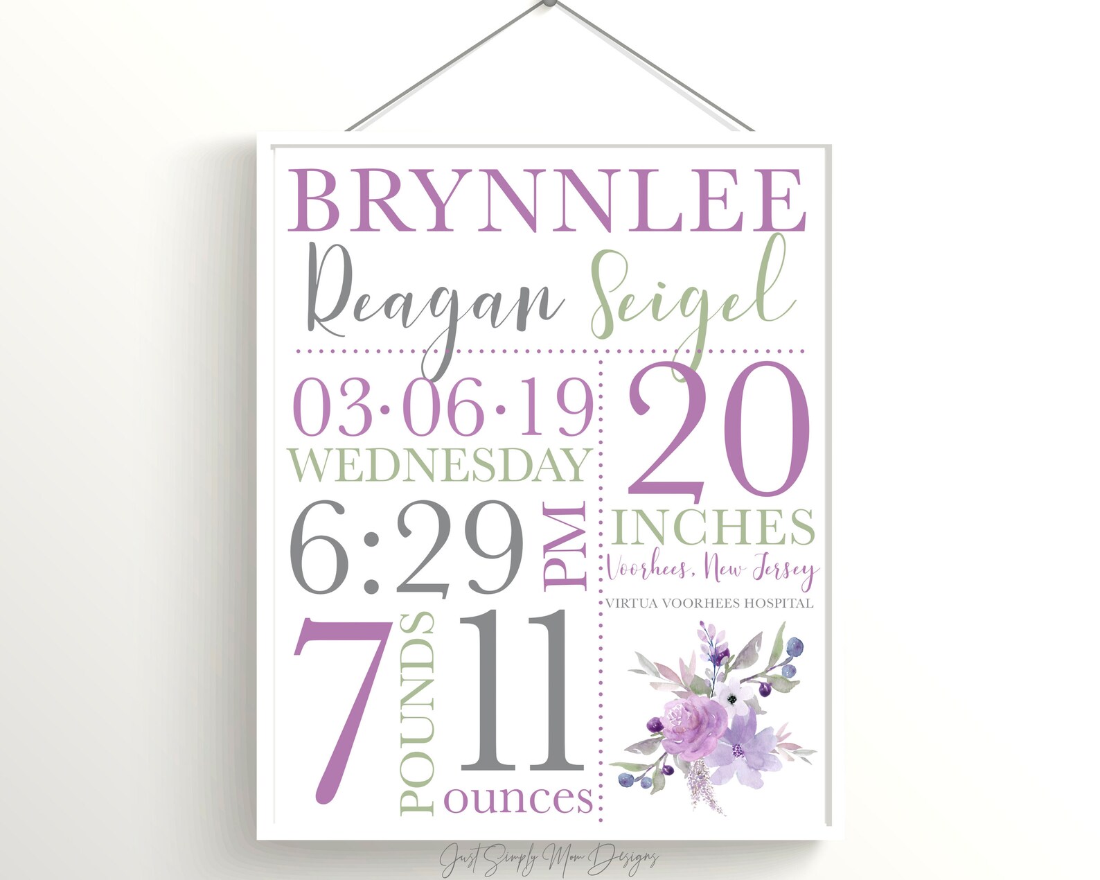 Purple Birth Stats Printable Nursery Decor Sign for Baby Girl - Etsy