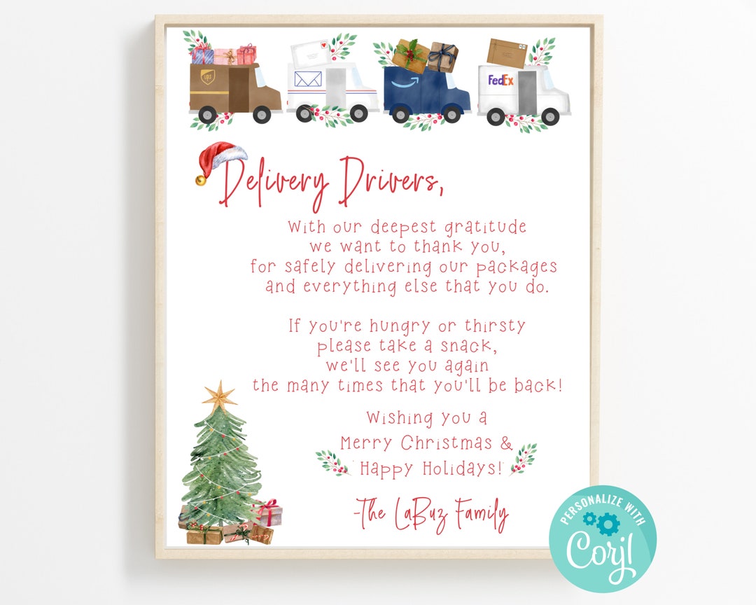 Personalized Delivery Driver Thank You Sign, Christmas Delivery Driver ...