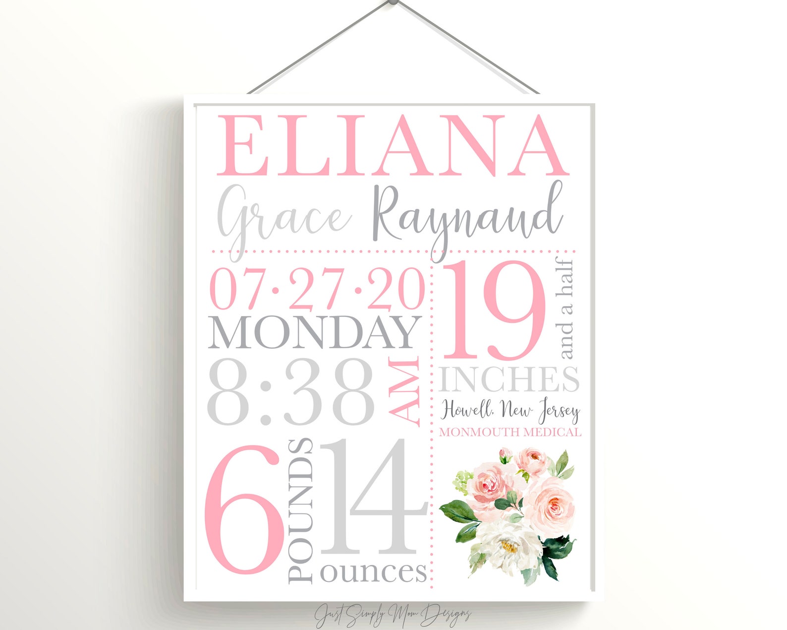 Pink Birth Stats Printable Nursery Decor Sign for Baby Girl | Etsy
