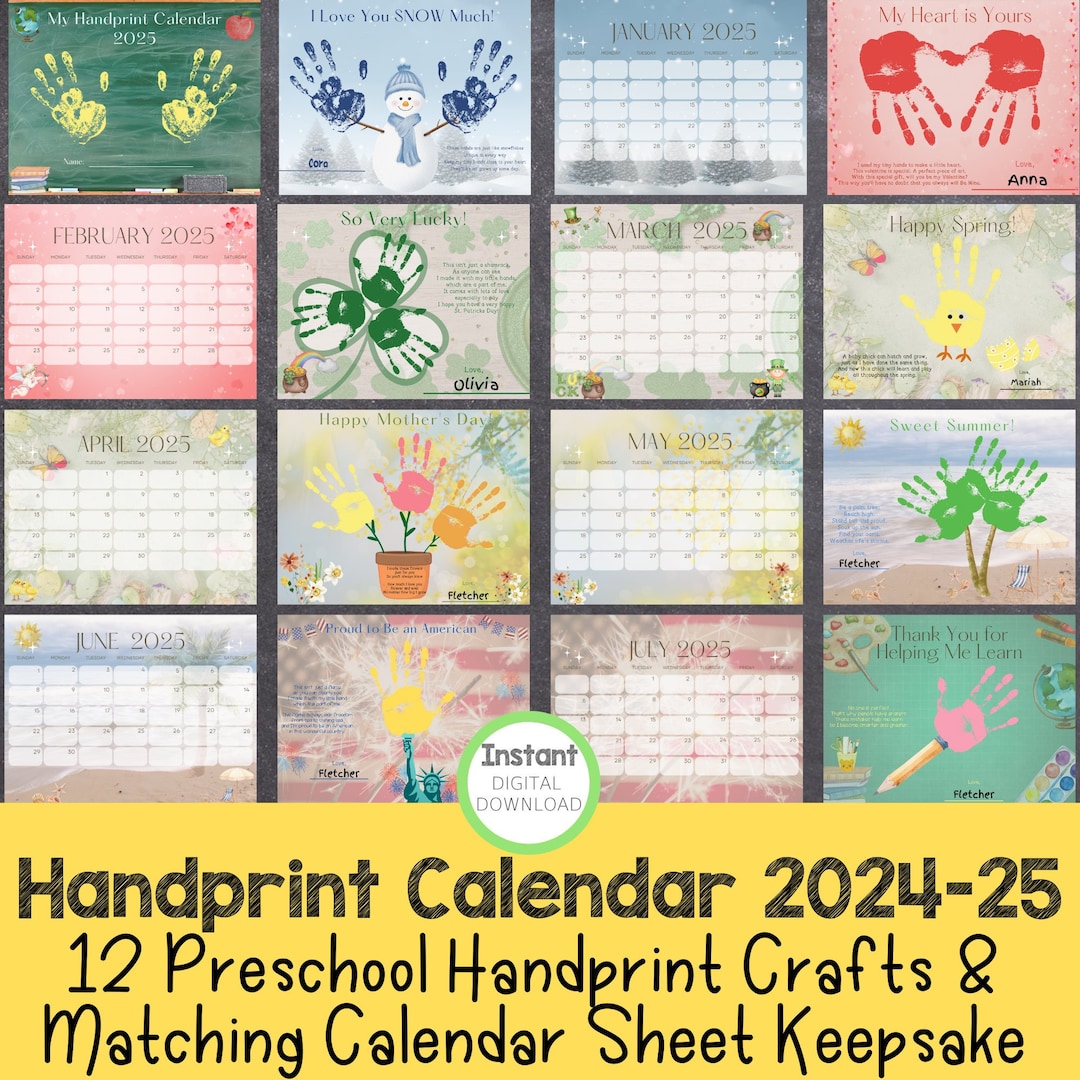 My Handprint Calendar 2024-2025, Memory Book Printable for Toddler ...