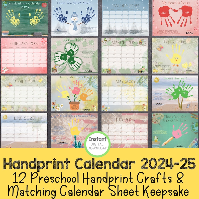 My Handprint Calendar 2024-2025, Memory Book Printable for Toddler ...
