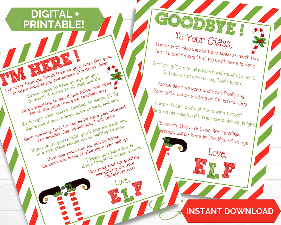Printable Elf Letter for Classroom -arrival and Goodbye Letter ...