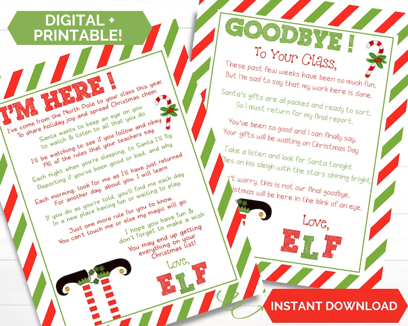 Printable Elf Letter for Classroom -arrival and Goodbye Letter ...