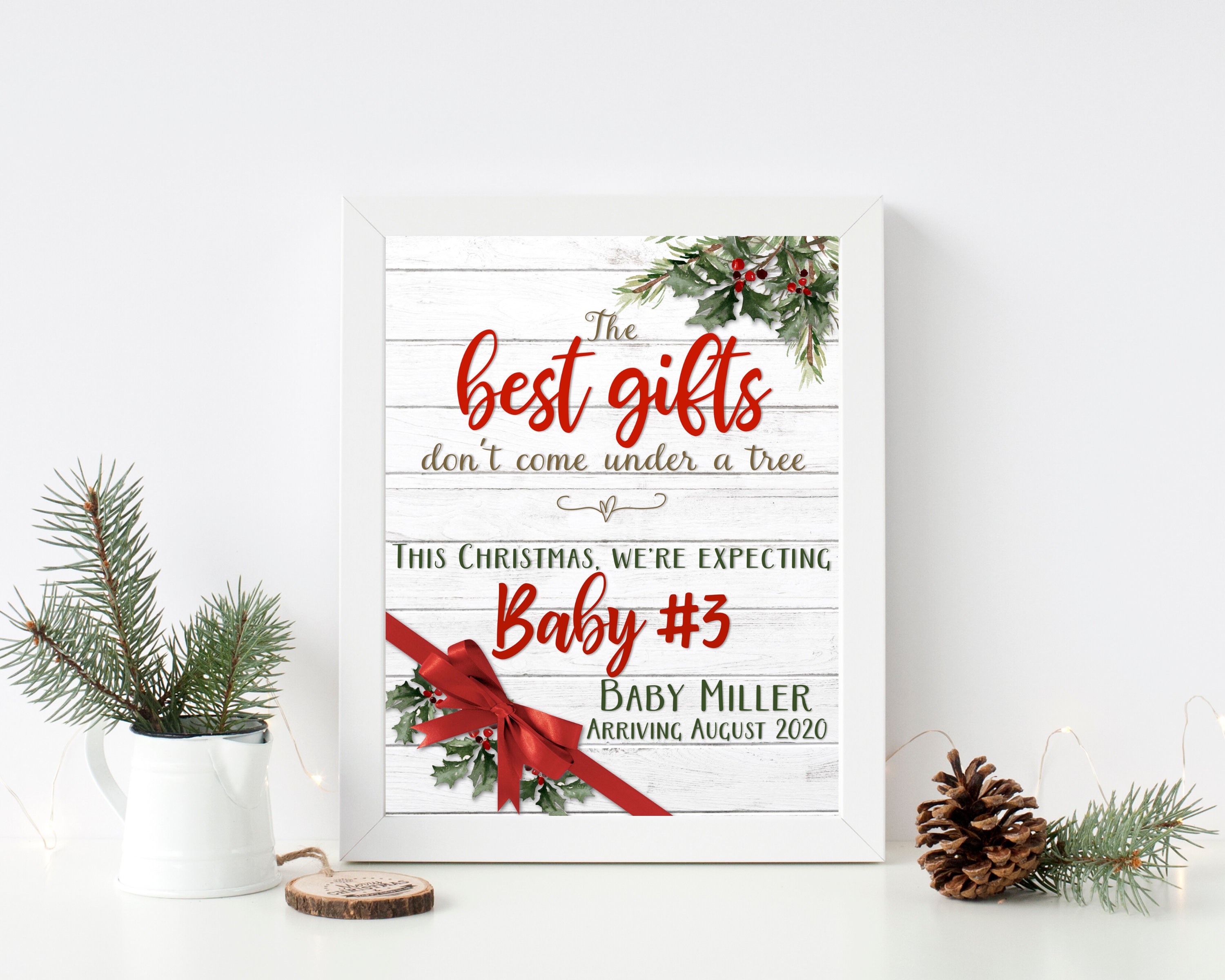 Christmas Pregnancy Announcement Baby #3 Sign -rustic Christmas ...