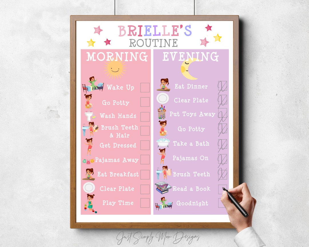 Toddler Girl Daily Routine Chart Checklist-printable Morning & Bedtime ...