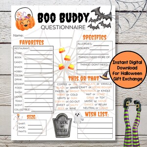 Printable Halloween Boo Buddy Gift Exchange Questionnaire for Spooky ...