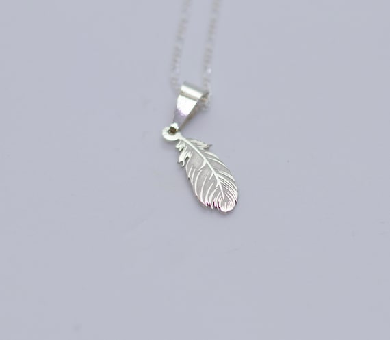 Silver Feather Necklace feather Charm sterling Silver Feather Jewelry Etsy