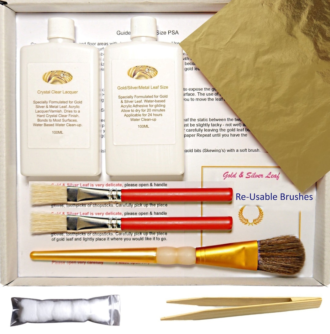 Gold Leaf Gilding Kit 25 Italian Gold Leaf 1.4cm X 1.4cm Adhesive ...