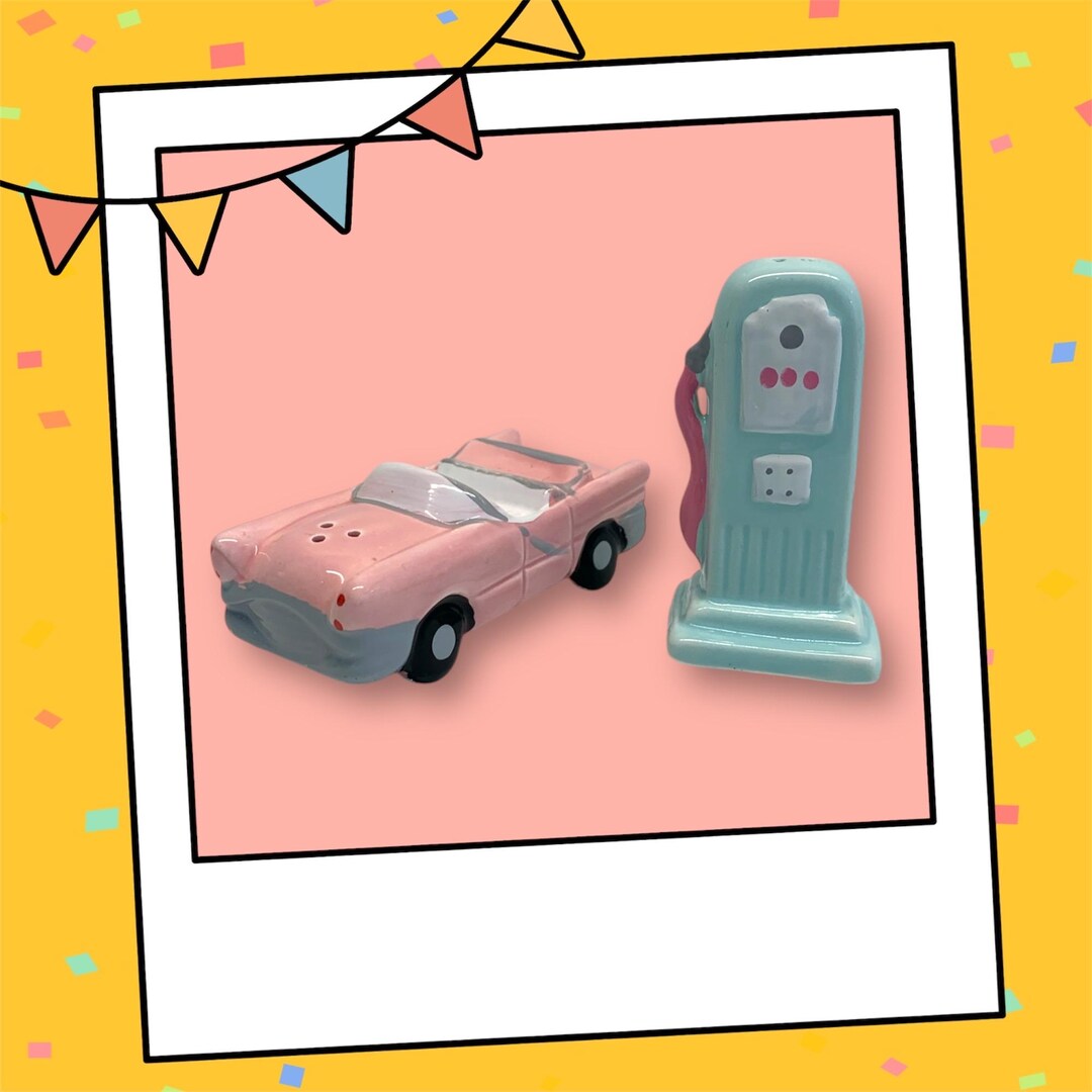 Vintage 1980's Gas Pump and Pink 1950's Cadillac Salt and Pepper ...
