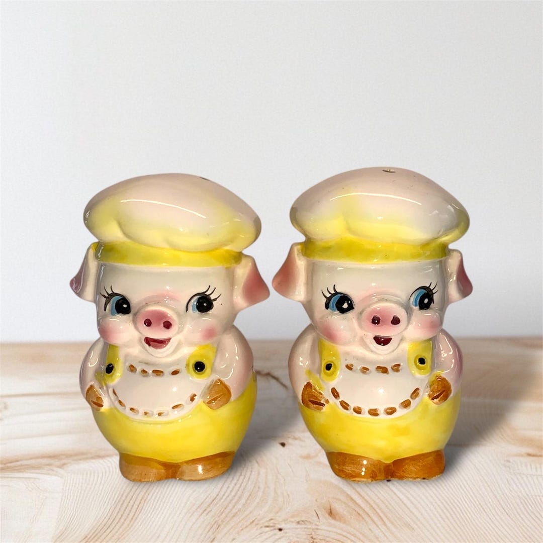 Rare Vintage Anthropomorphic Ceramic Yellow Pig Chef Salt and Pepper ...