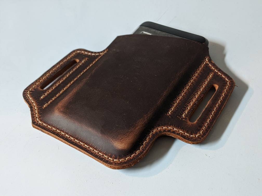 Slanted Leather Phone Holster, Leather phone case with belt loops ...
