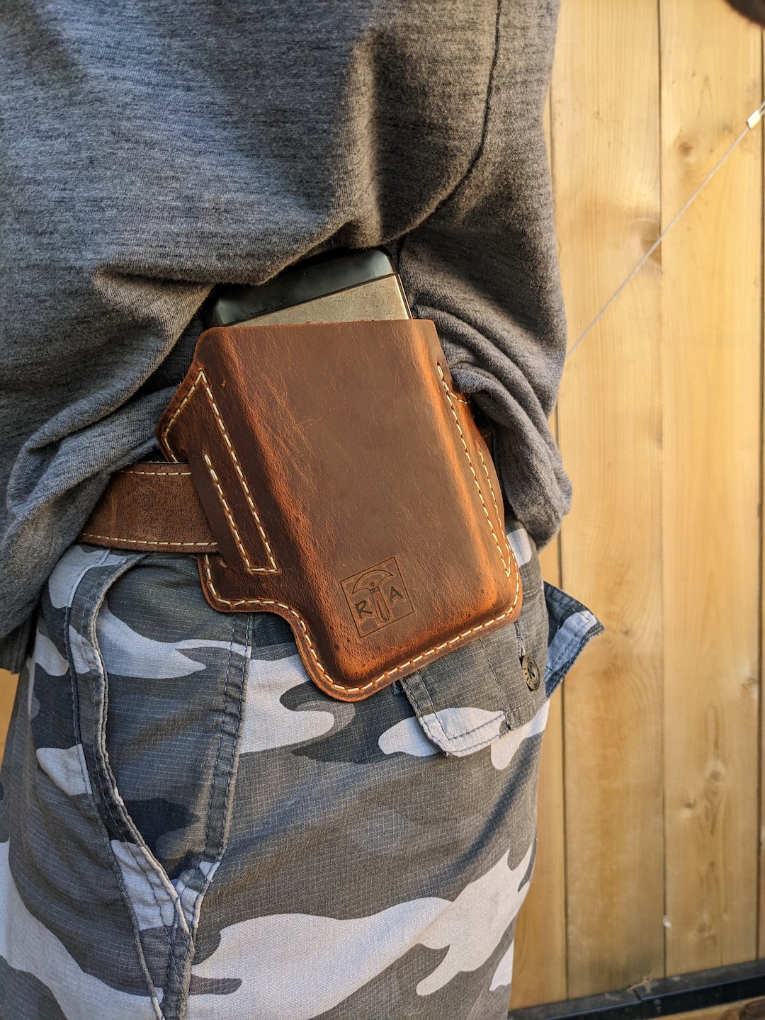 Left Hand Leather Phone Holster, Distressed Earthtone Brown - Etsy