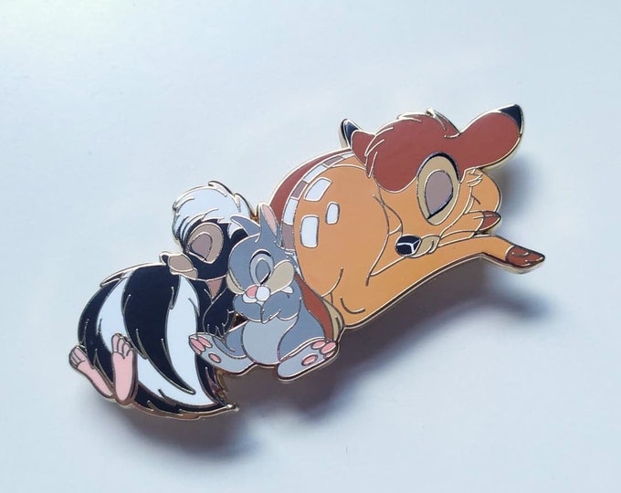 Sleeping Bambi, Thumper and Flower Hard Enamel Gold Lapel Pin - Etsy