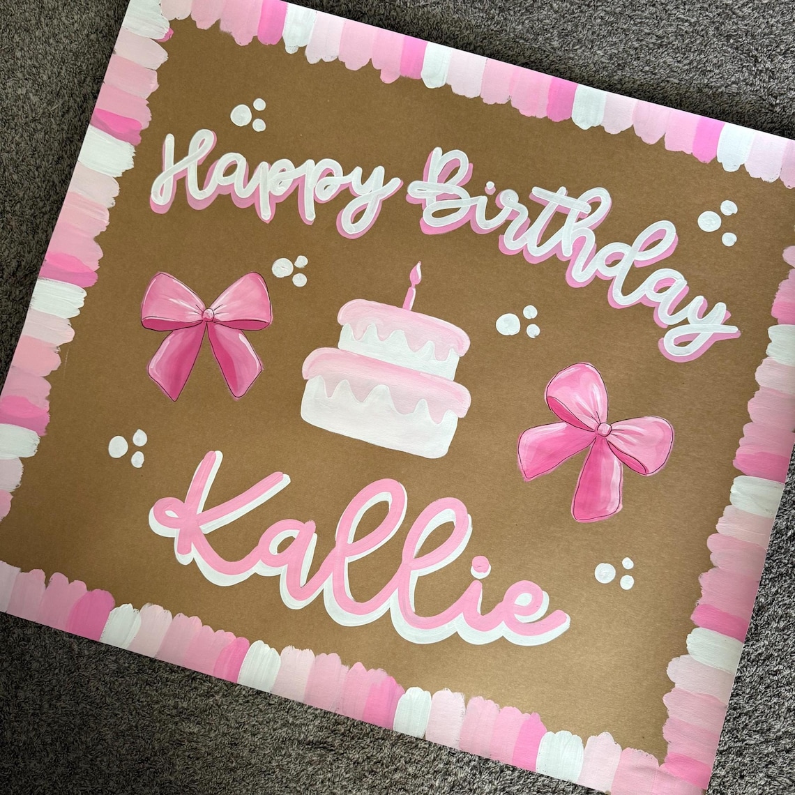 Custom Hand Painted Brown Paper Banner- Pink and White Bow - Etsy