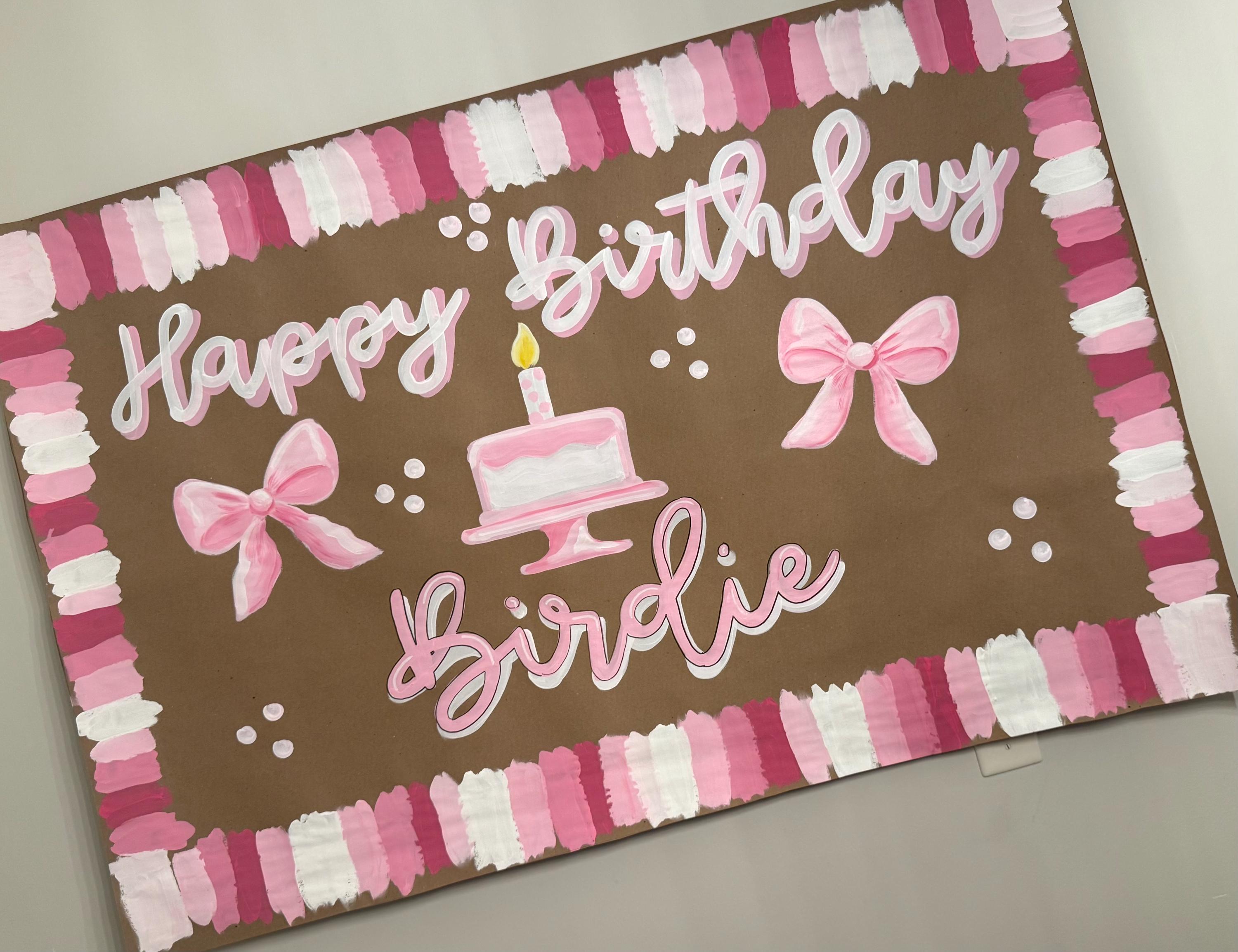 Custom Hand Painted Brown Paper Banner- Pink and White Bow - Etsy