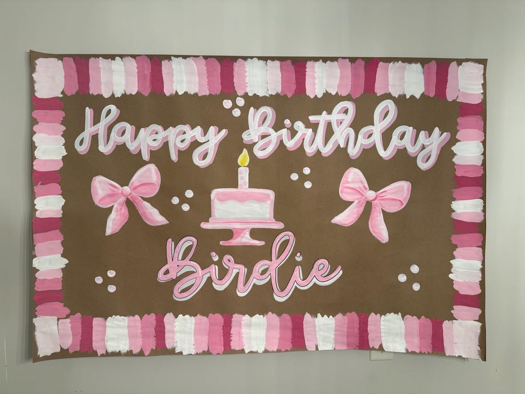 Custom Hand Painted Brown Paper Banner- Pink and White Bow - Etsy