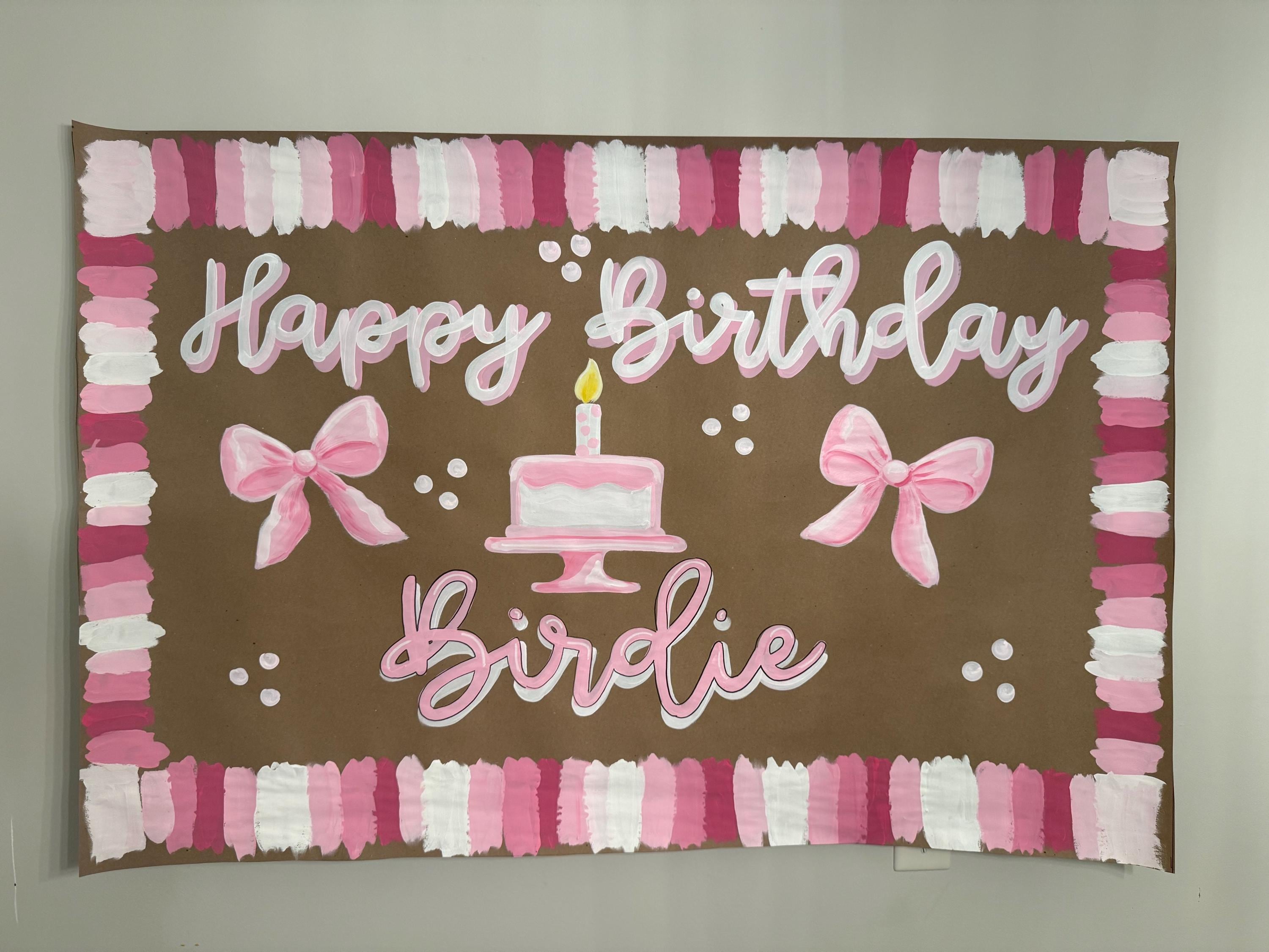 Custom Hand Painted Brown Paper Banner- Pink and White Bow - Etsy