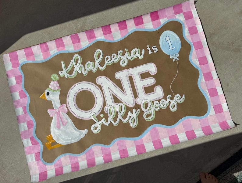 Custom Hand Painted Brown Paper Banner- One Silly Goose, Two Silly - Etsy