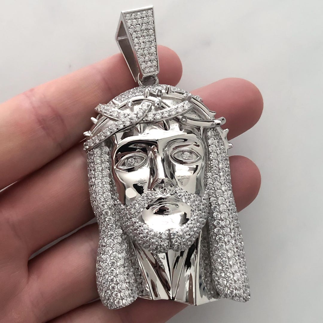 Mens Iced Jesus Christ Hip Hop Pendant Solid 925 Sterling Silver ...
