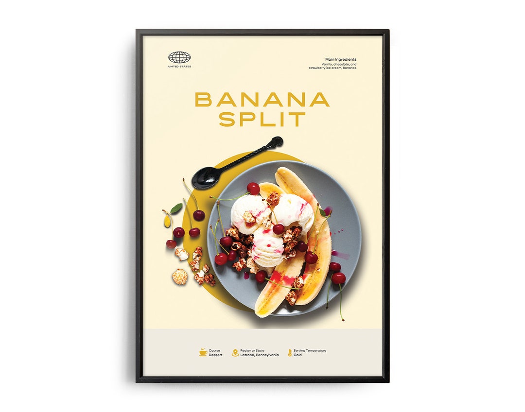 Banana Split Poster, Midcentury Banana Split Print, Food Wall Art, Food ...