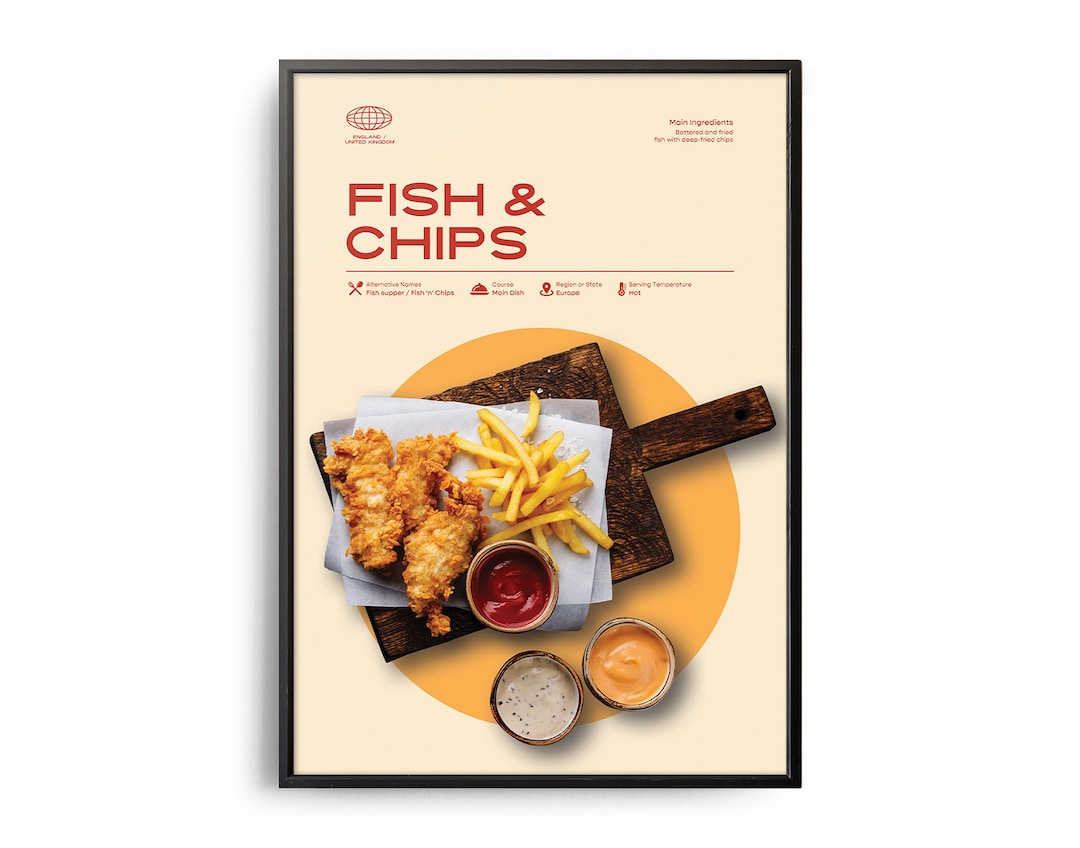 Fish and Chips Poster, Midcentury Fish and Chips Print, Food Wall Art ...