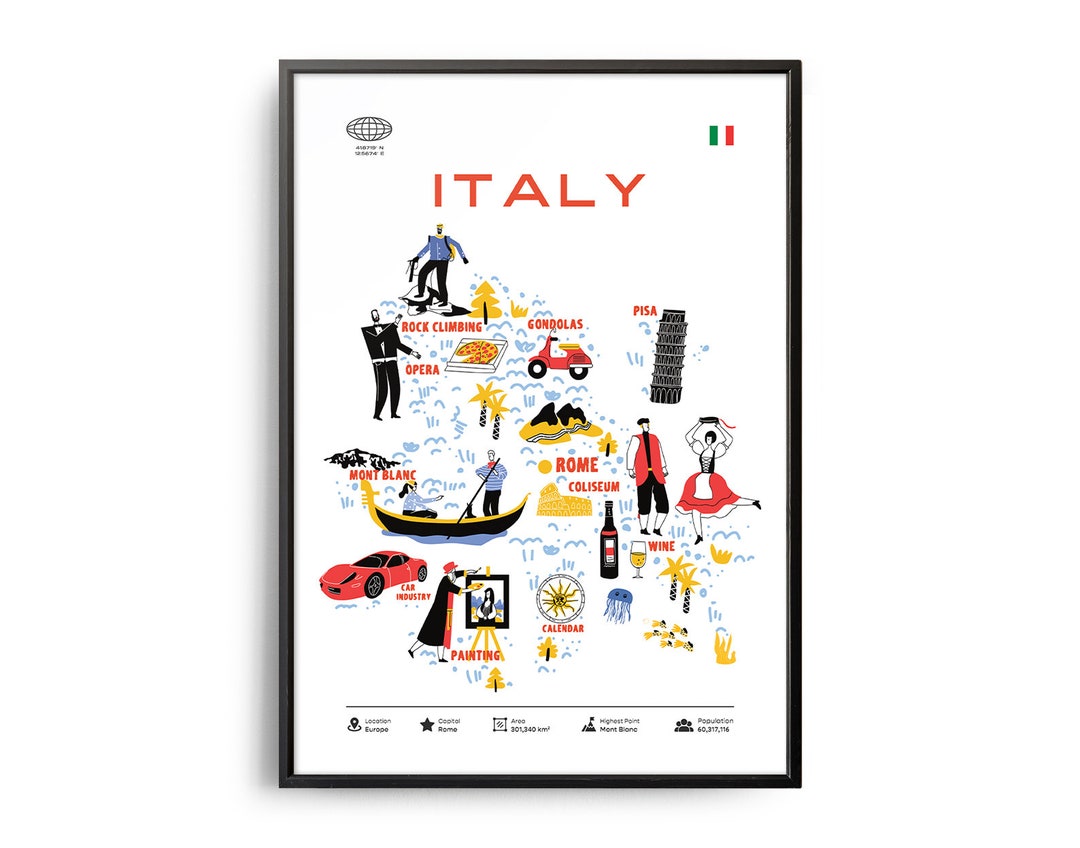 Midcentury Italy Landmarks Print, Italy Landmarks, Tourist Attractions ...