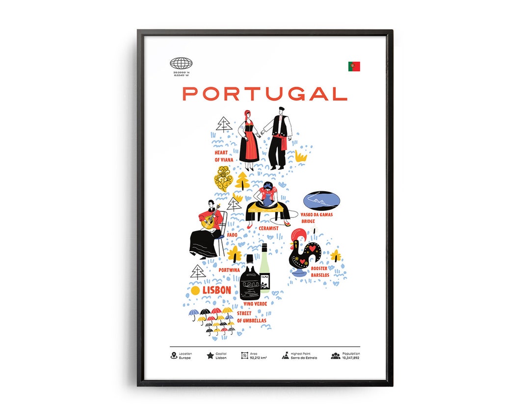 Midcentury Portugal Landmarks Print, Portugal Landmarks, Tourist ...
