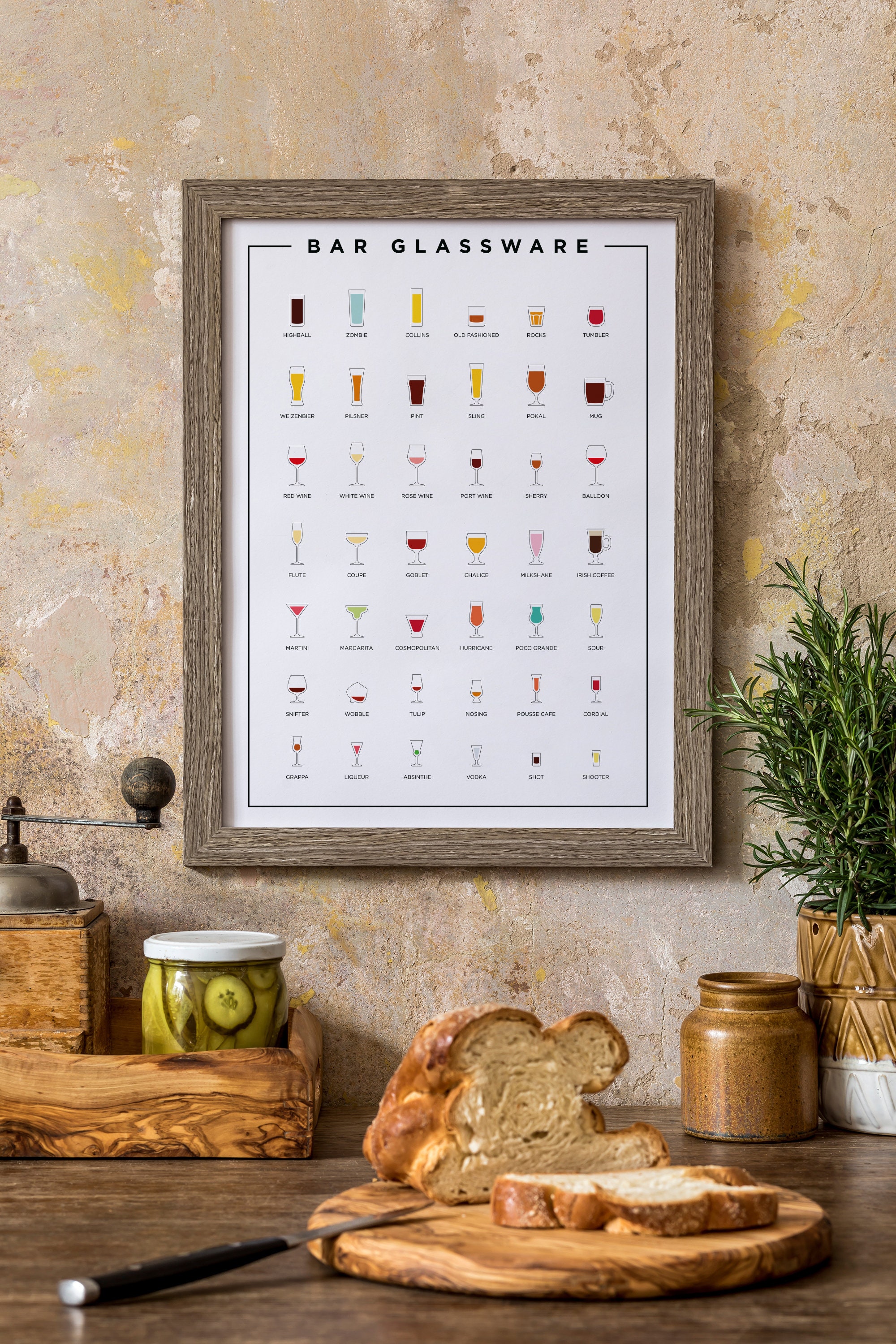 Bar Glassware Guide Print Cocktail Glasses Wall Art | Etsy