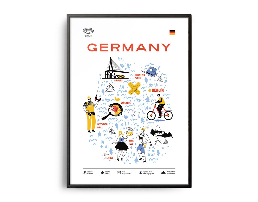 Midcentury Germany Landmarks Print, Germany Landmarks, Tourist ...