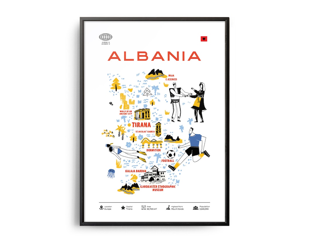 Midcentury Albania Landmarks Print, Albania Landmarks, Tourist ...