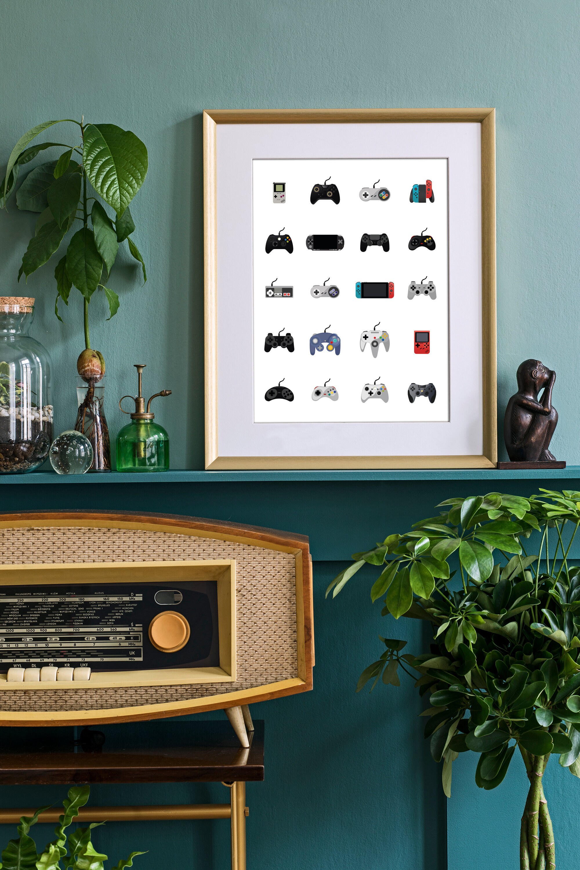 Set of Game Controllers Print, Game Consoles Art, Play Station Art ...