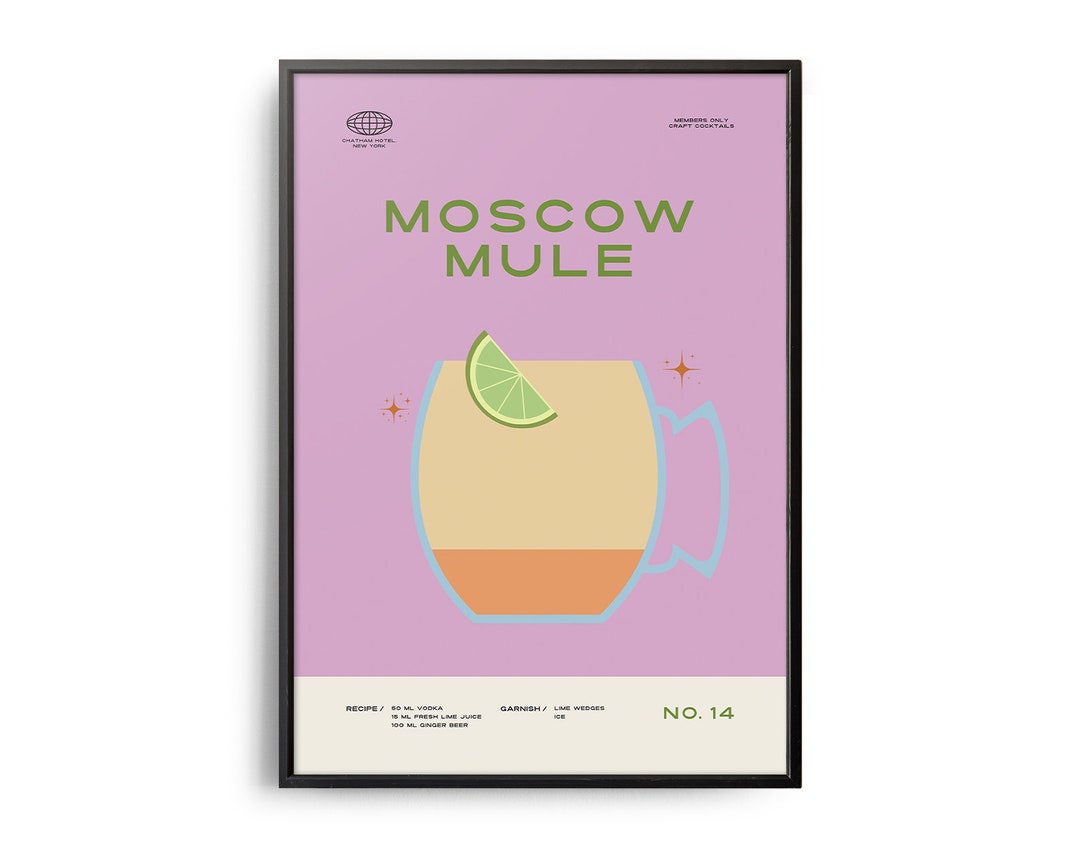 Moscow Mule Cocktail Poster, Midcentury Moscow Mule Cocktail Print ...