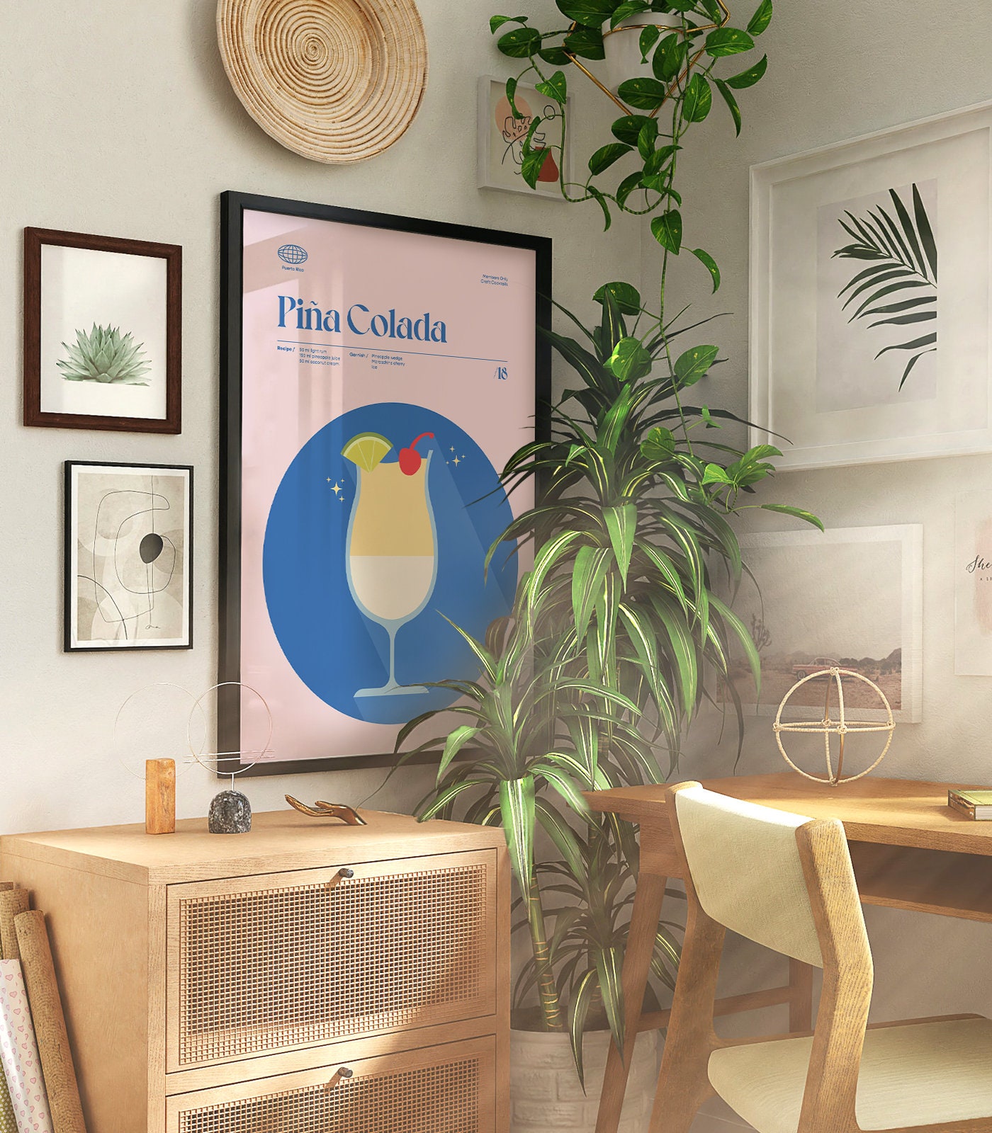 Piña Colada Cocktail Poster, Midcentury Piña Colada Cocktail Print ...