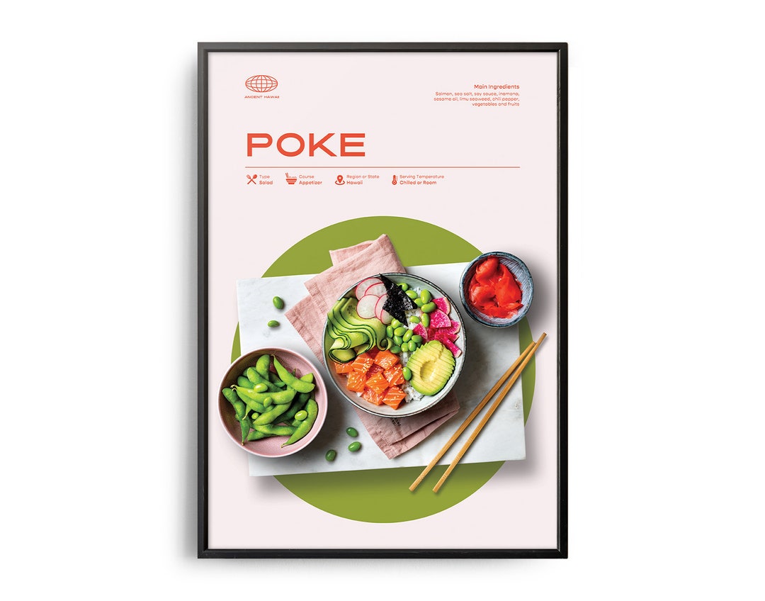 Hawaiian Poke Poster, Midcentury Poke Print, Food Wall Art, Food Recipe ...