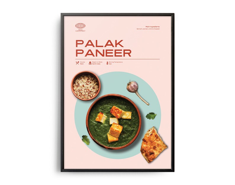 Palak Paneer Poster, Midcentury Palak Paneer Print, Food Wall Art, Food ...