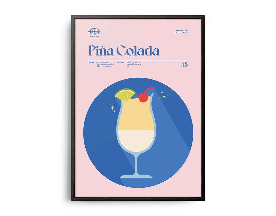 Piña Colada Cocktail Poster, Midcentury Piña Colada Cocktail Print ...