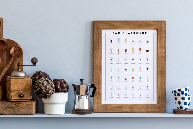 Bar Glassware Guide Print Cocktail Glasses Wall Art | Etsy