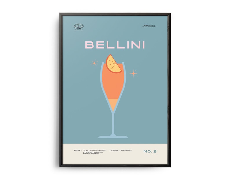 Bellini Cocktail Recipe Print, Mid-century Modern Kitchen Wall Art - Etsy