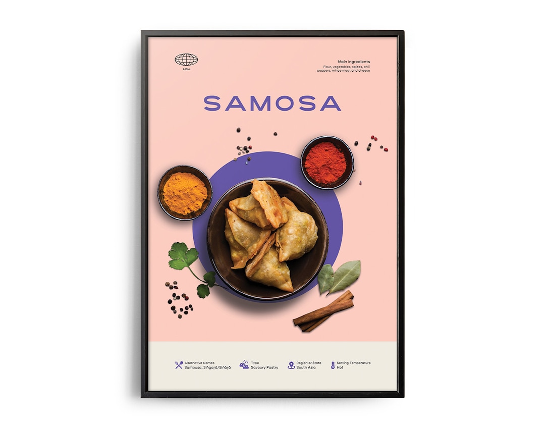 Samosa Poster, Midcentury Samosa Print, Food Wall Art, Food Recipe Wall ...