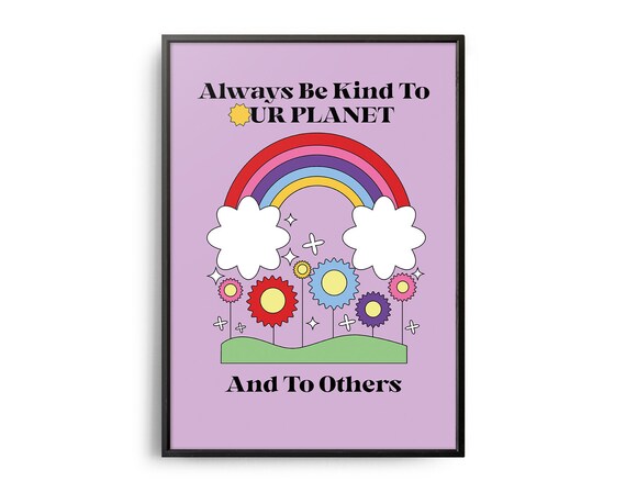 Retro Be Kind to Our Planet Poster Retro Print Inspirational | Etsy
