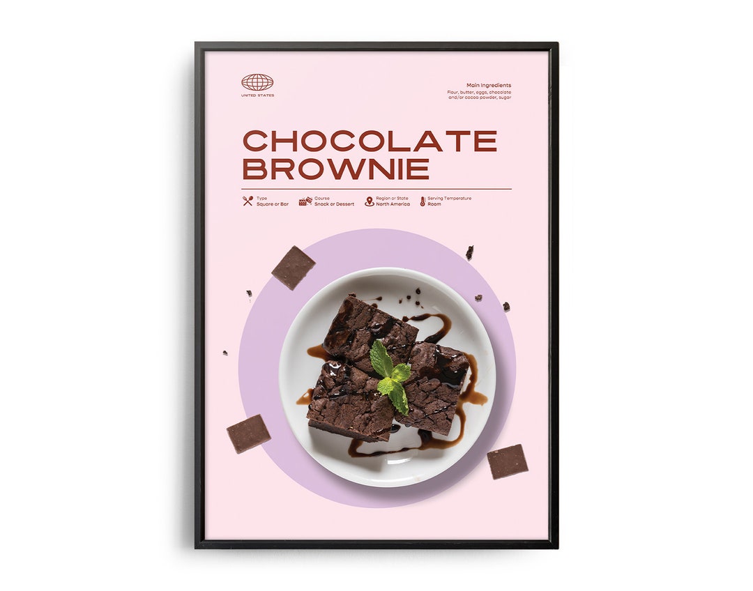 Brownie Poster, Midcentury Brownie Print, Food Wall Art, Food Recipe ...
