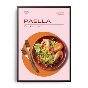 Paella Poster, Midcentury Paella Print, Food Wall Art, Food Recipe Wall ...
