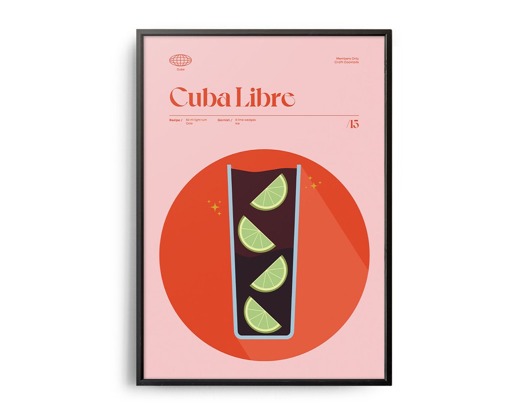 Cuba Libre Cocktail Poster, Midcentury Cuba Libre Cocktail Print ...