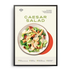 Caesar Salad Poster, Midcentury Caesar Salad Print, Food Wall Art, Food ...