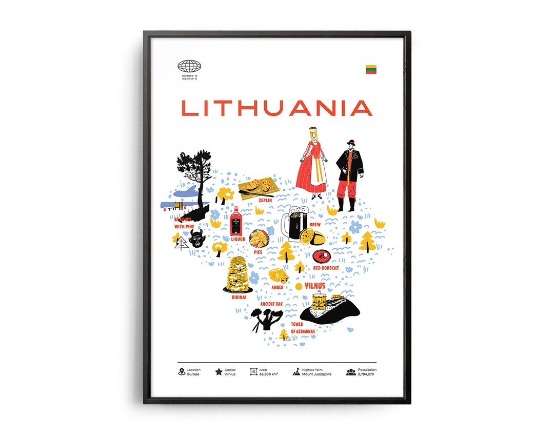 Midcentury Lithuania Landmarks Print, Lithuania Landmarks, Tourist ...