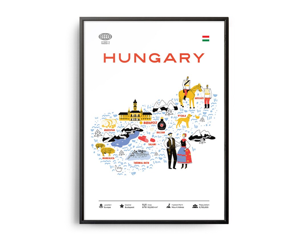 Midcentury Hungary Landmarks Print, Hungary Landmarks, Tourist ...